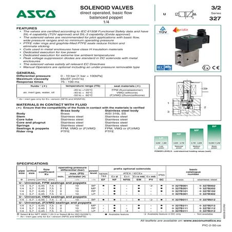ASCO ATEX Solenoid Valves - 327 Series - Spec Sheet | PDF