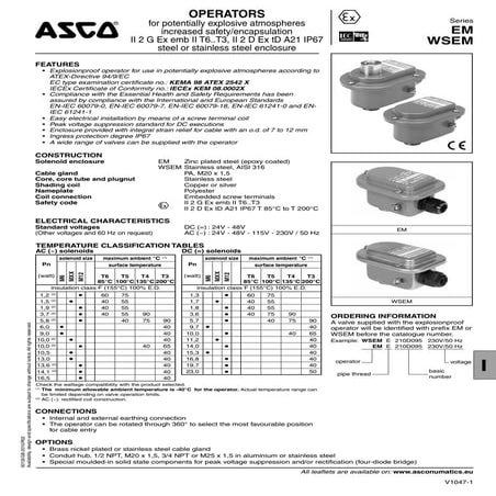 Asco Em WSEM Atex Iec ex Flameproof Explosion Proof Operator Hazardous ...