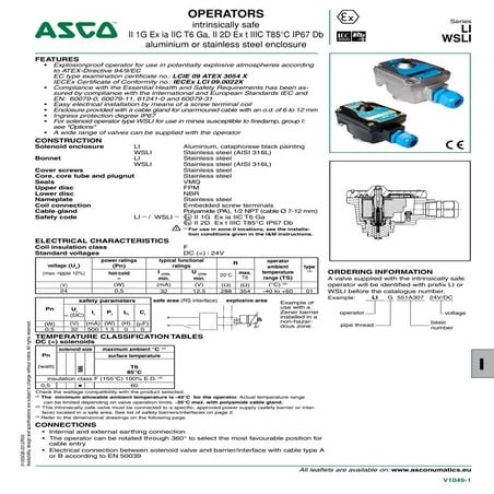 Asco li wsli atex-iec ex intrinsically safe operator hazardous area ...