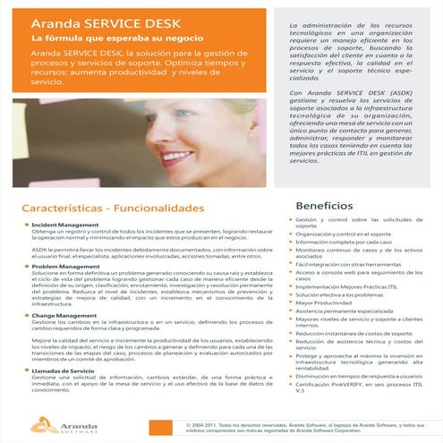 Aranda SERVICE DESK - Datasheet | PDF