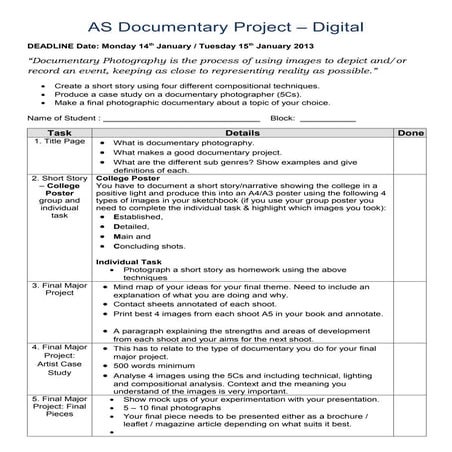 As documentary project assignment brief | DOC