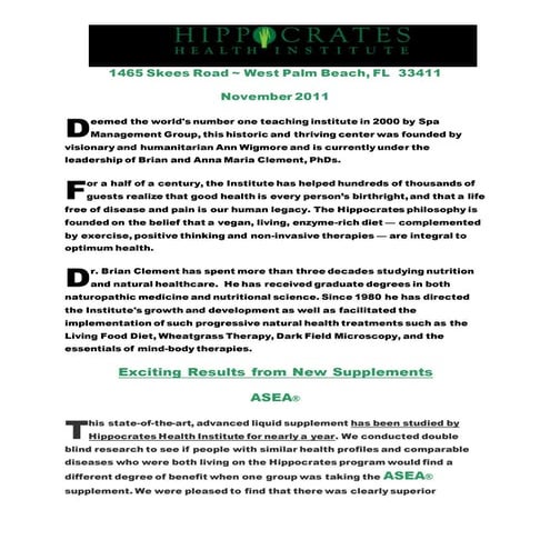 ASEA Testimonial from The Hippocrates Health Institute | DOC