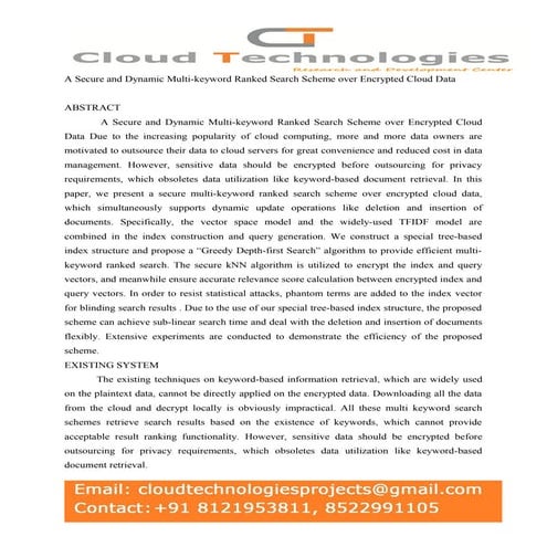 A Secure And Dynamic Multi Keyword Ranked Search Scheme Over Encrypted Cloud Data Pdf