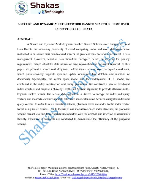 A Secure And Dynamic Multi Keyword Ranked Search Scheme Over Encrypted Cloud Data Pdf