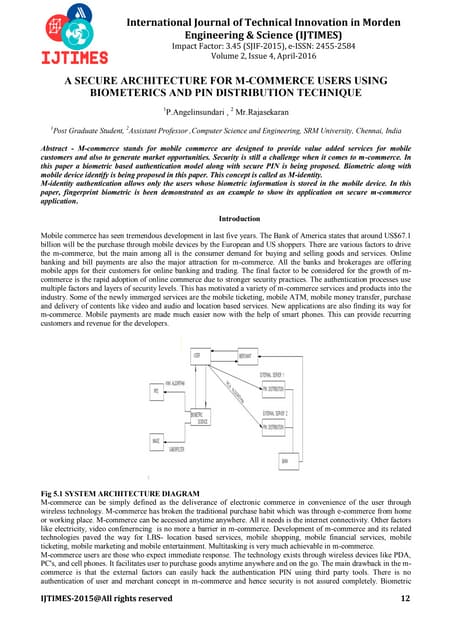 A secure architecture for m commerce users using biometerics and pin ... A secure architecture for m commerce users using biometerics and pin ...