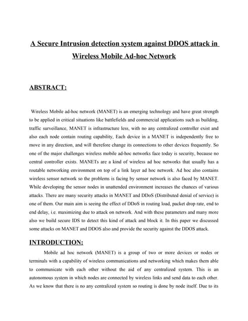 A Secure Intrusion Detection System Against Ddos Attack In Wireless