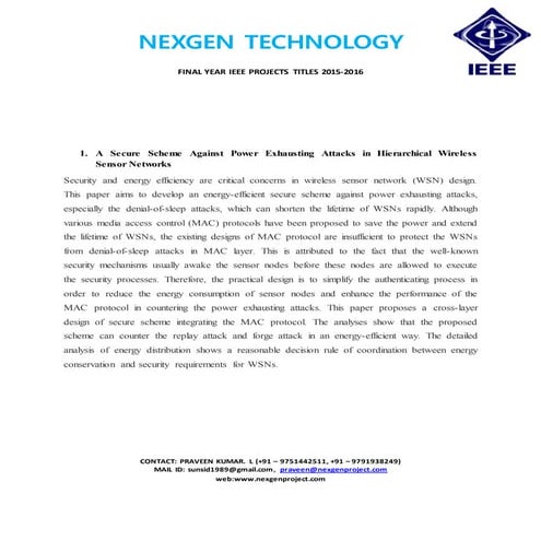 A Secure Scheme Against Power Exhausting Attacks In Hierarchical Wireless Sensor Networks Pdf