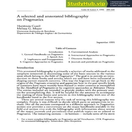 A Selected And Annotated Bibliography On Pragmatics | PDF