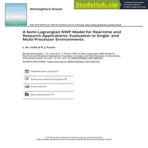 A Semi-Lagrangian NWP Model For Real-Time And Research Applications ...