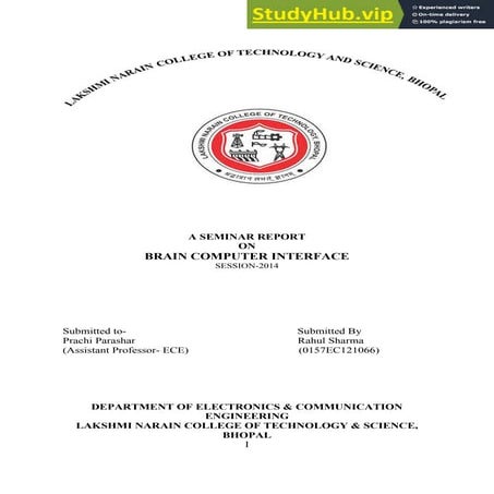 A SEMINAR REPORT ON BRAIN COMPUTER INTERFACE By Rahul Sharma | PDF