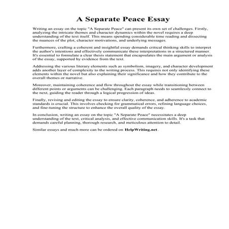 A Separate Peace Essay | PDF | Homework and Study | Education