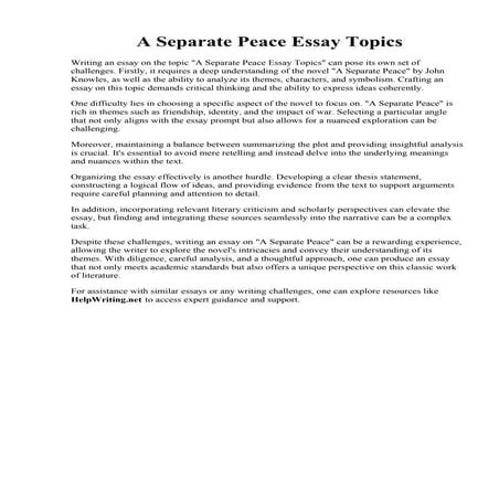 A Separate Peace Essay Topics. A Separate Peace Study Guide Questions ...