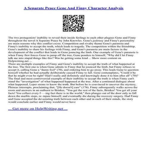 A Separate Peace Gene And Finny Character Analysis | PDF