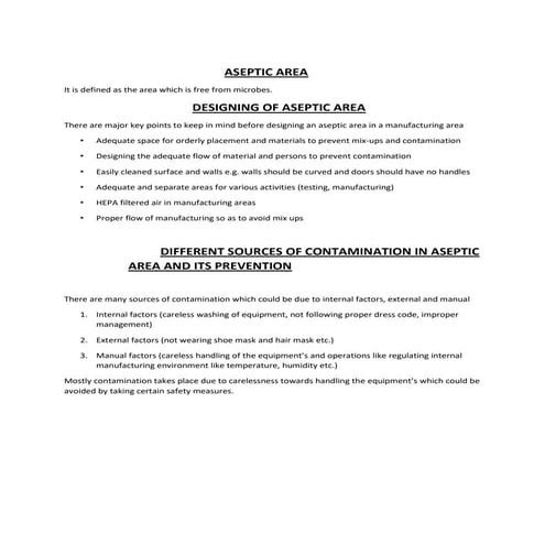 Aseptic Area - Microbiology 1st | PDF