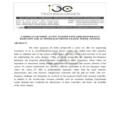 A Series Lc Filtered Active Damper With Grid Disturbance Rejection For Ac Power Electronics