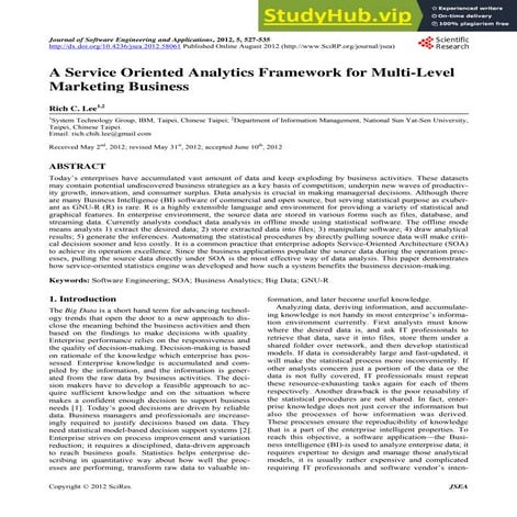 A Service Oriented Analytics Framework For Multi-Level Marketing Business | PDF