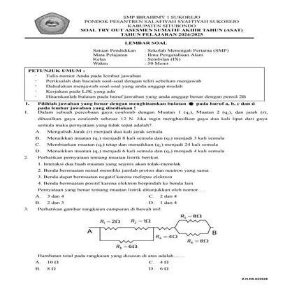 Try Out Asesmen Sumatif Akhir Tahun (ASAT) IPA Kelas 9 SMPI Sukorejo 2025 Kurikulum Merdeka | PDF