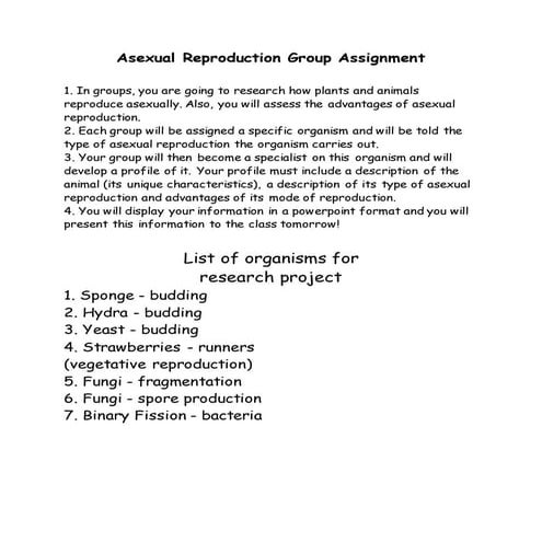 Asexual reproduction group assignment | PDF