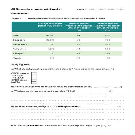 AS geography progress test October 2013 | PDF