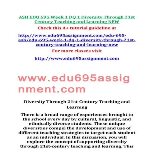 Ash edu-695-week-1-dq-1-diversity-through-21st-century-teaching-and-learning-new | PPT