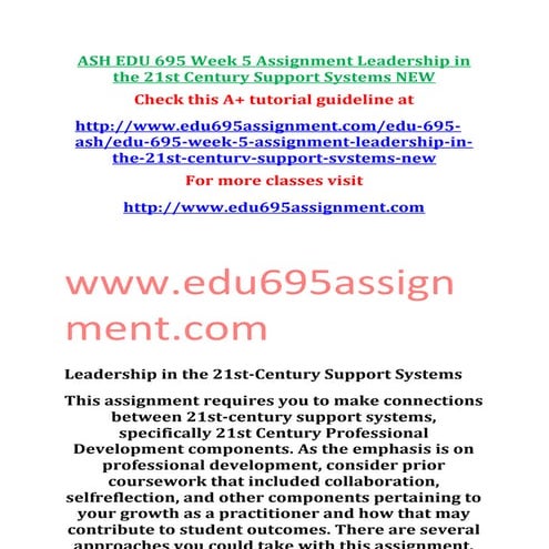 Ash edu-695-week-5-assignment-leadership-in-the-21st-century-support-systems-new | PPT