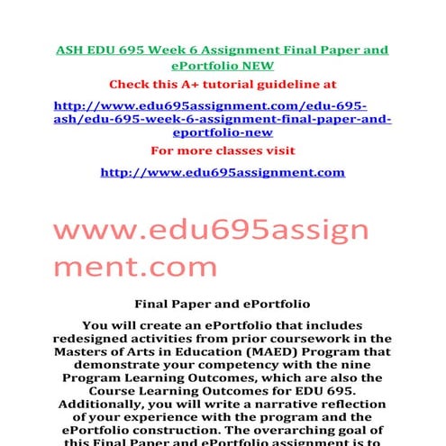 Ash edu-695-week-6-assignment-final-paper-and-e portfolio-new | PDF