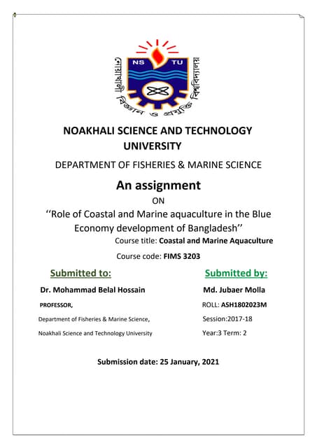 Role of Coastal and Marine Aquaculture in the Blue Economic Development of Bangladesh by Syekat ...