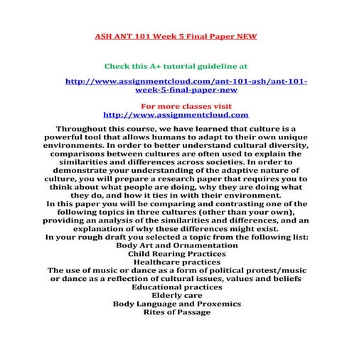Ash ant 101 week 5 final paper new | DOC