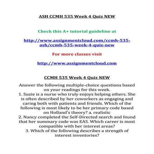 Ash ccmh 535 week 4 quiz new | PDF