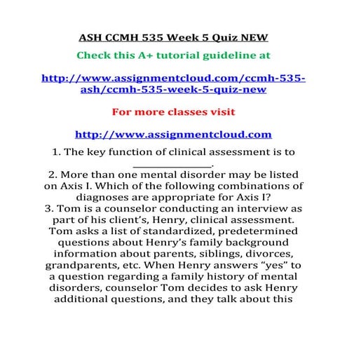 Ash ccmh 535 week 5 quiz new | DOC