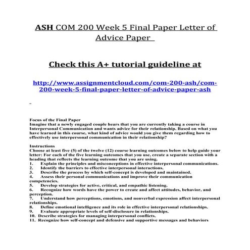 Ash com 200 week 5 final paper letter of advice paper | DOC