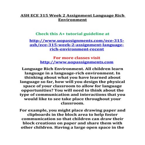 Ash ece 315 week 2 assignment language rich environment | PDF