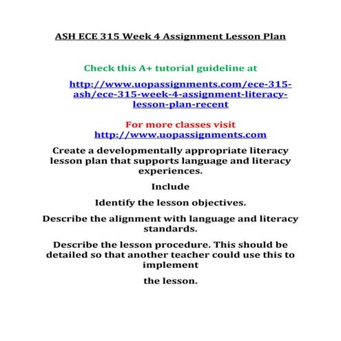 Ash ece 315 week 4 assignment lesson plan | PDF