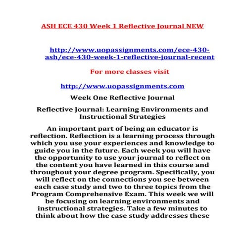 Ash ece 430 week 1 reflective journal new | PDF