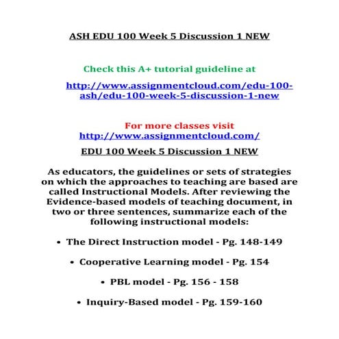 Ash edu 100 week 5 discussion 1 new | DOC