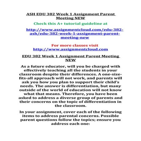 Ash edu 382 week 1 assignment parent meeting new | PDF