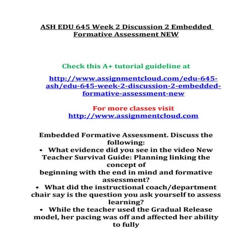 Ash edu 645 week 2 discussion 2 embedded formative assessment new | DOC