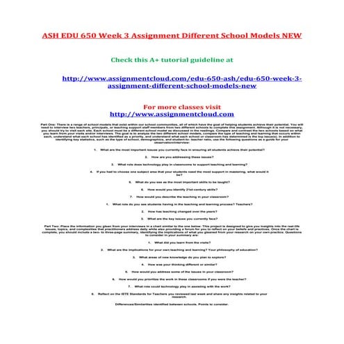 Ash edu 650 week 3 assignment different school models new | PDF