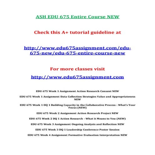 Ash edu 675 week 2 assignment action research project new | DOC