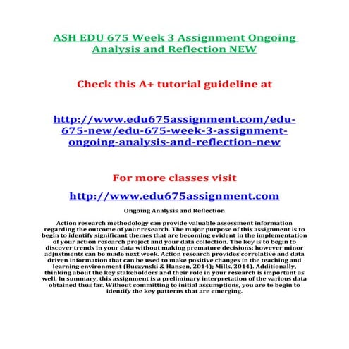 Ash edu 675 week 3 assignment ongoing analysis and reflection new | PDF