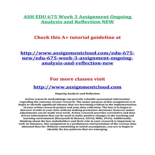 Ash edu 675 week 3 assignment ongoing analysis and reflection new | PDF