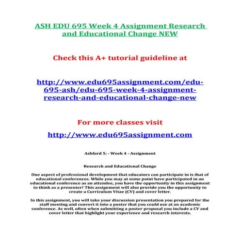 Ash edu 695 week 4 assignment research and educational change new | DOC