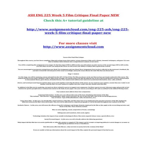 Ash eng 225 week 5 film critique final paper new | DOC | Screenwriting | Content Production