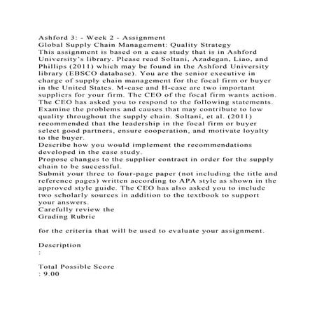 Ashford 3 - Week 2 - AssignmentGlobal Supply Chain Management Qu.docx