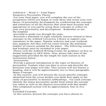 Ashford 6 - Week 5 - Final PaperIntegrative Personality Theory .docx