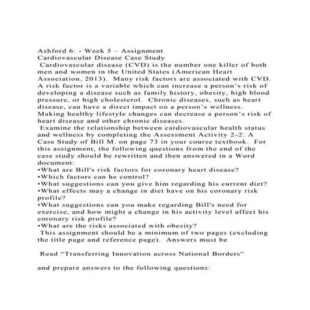 Ashford 6 - Week 5 – Assignment Cardiovascular Disease Ca.docx