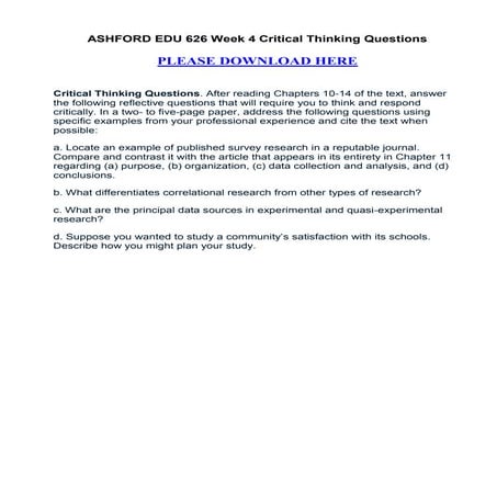 Edu 675 week 4 assignment critical thinking questions(ash course) | DOCX