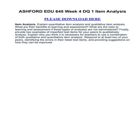 Ashford edu 645 week 4 dq 1 item analysis | DOCX