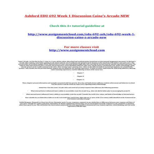 Ashford edu 692 week 1 discussion caine | PDF