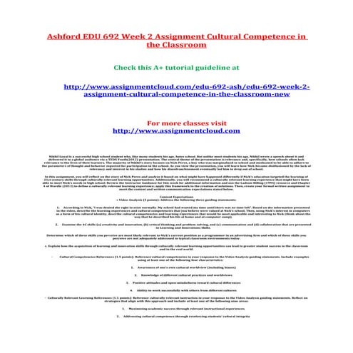 Ashford edu 692 week 2 assignment cultural competence in the classroom ...